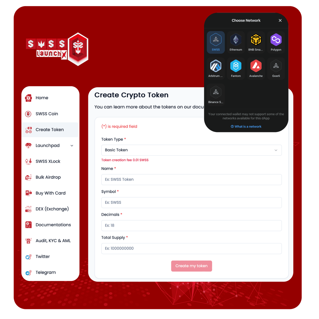 SWSS LaunchX | Create and Launch Tokens on Multiple Blockchains